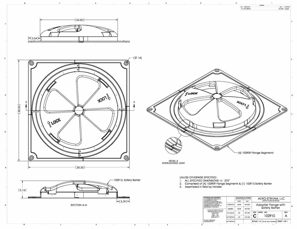 Base Flange Adapter with Integral Safety Barrier - Aero-Stream® LLC